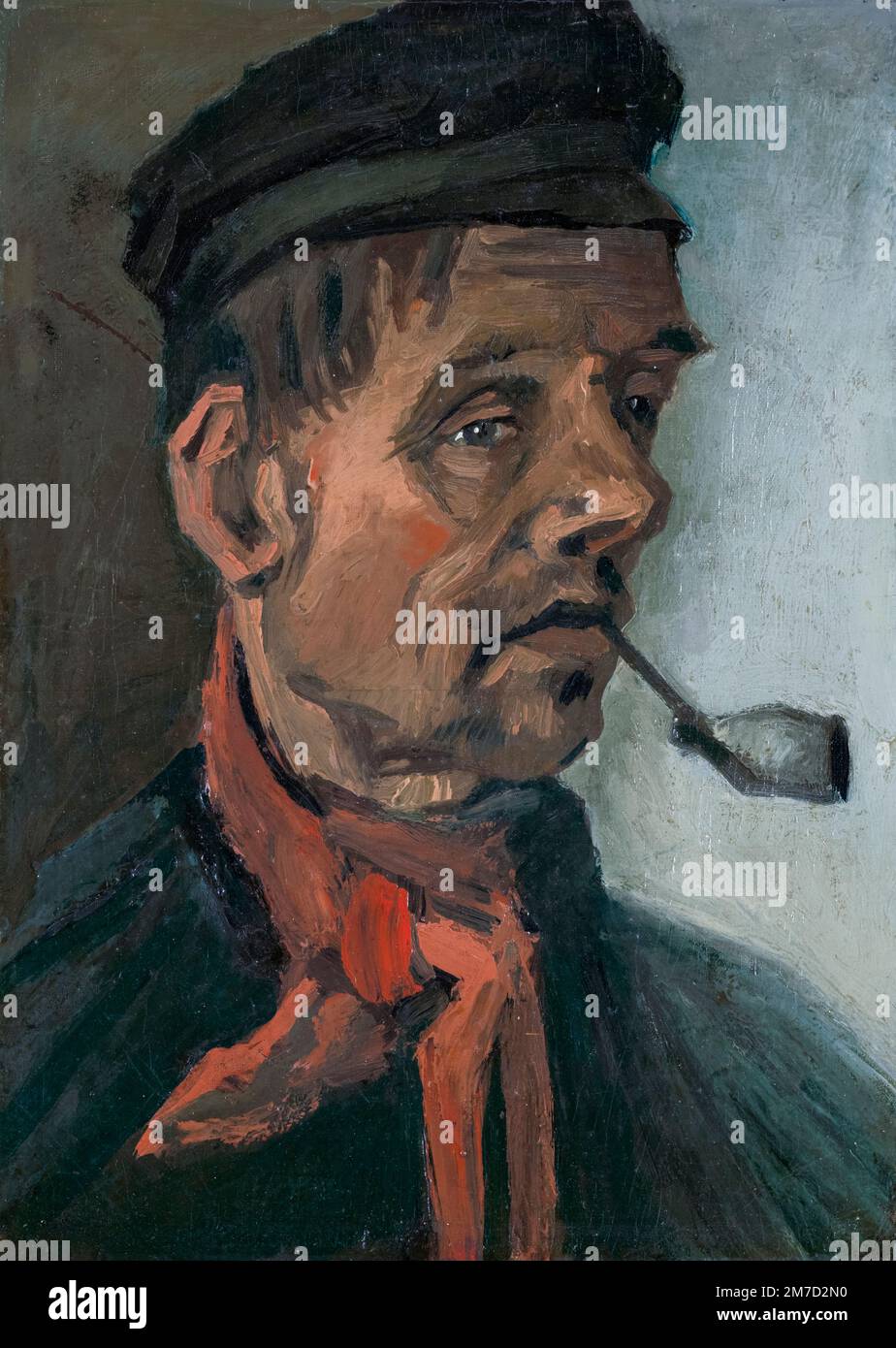 Vincent van Gogh, Head of a Man with a Pipe, portrait painting in oil ...