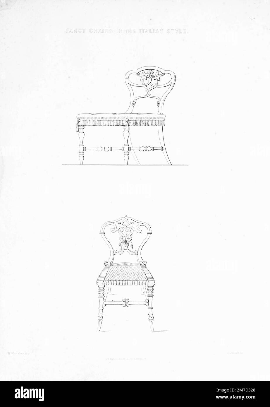 Two Fancy Chairs in the Italian style ; the one with a cane, and the ...
