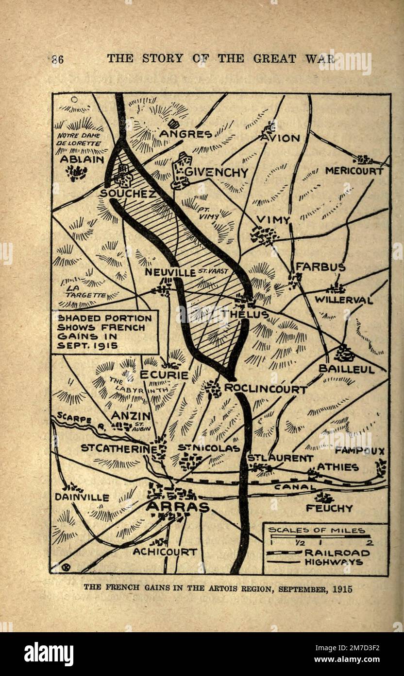 The French Gains in Artois Region, September, 1915 map from the book ...