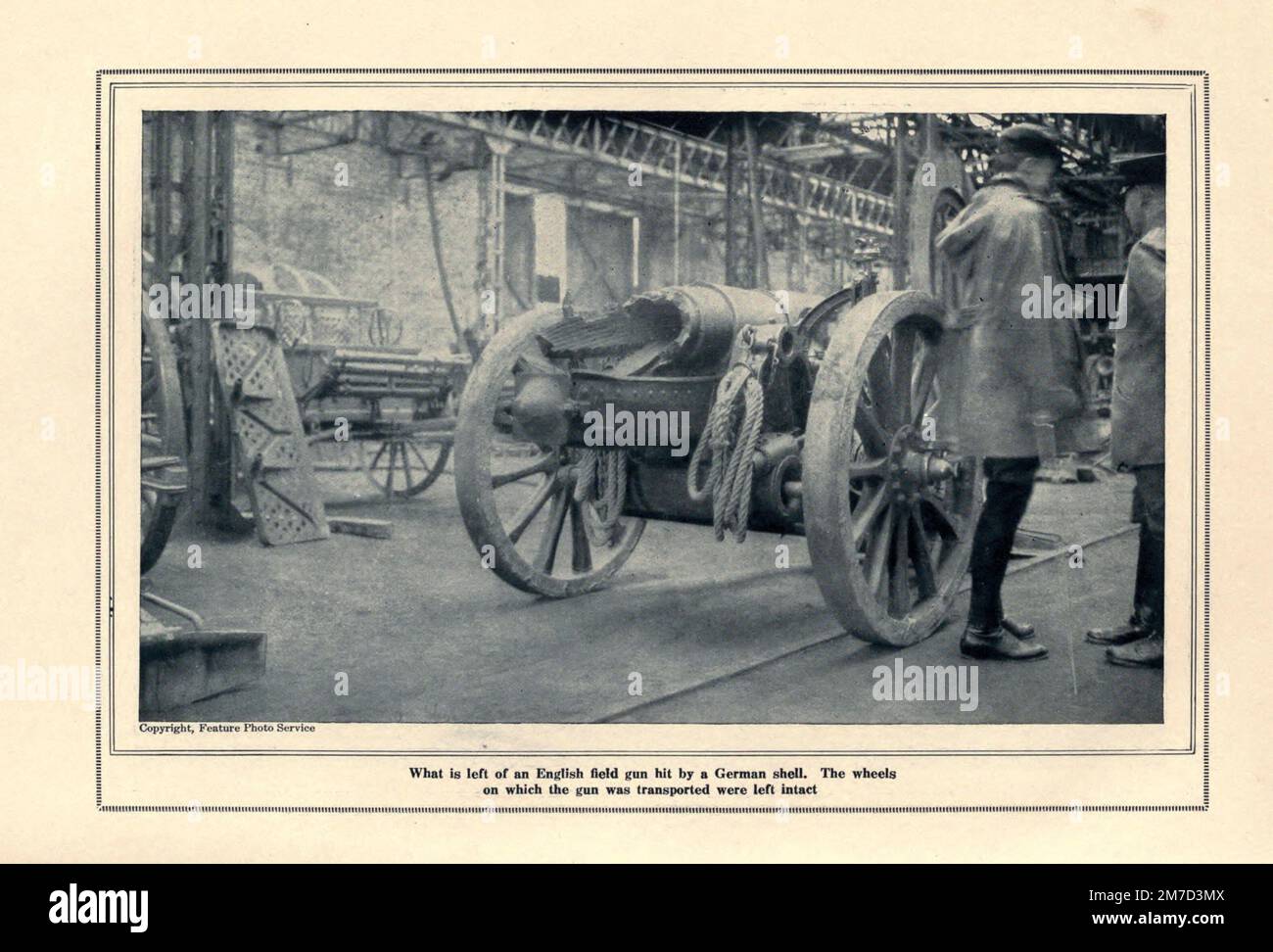 ENGLISH FIELD GUN DAMAGED BY SHELL from the book The story of the great ...