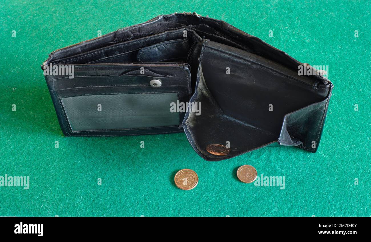 empty wallet and coins, financial crisis, inflation,danger of poverty ...