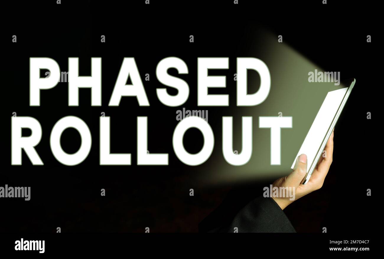 Hand writing sign Phased Rollout. Word Written on the practice of ...