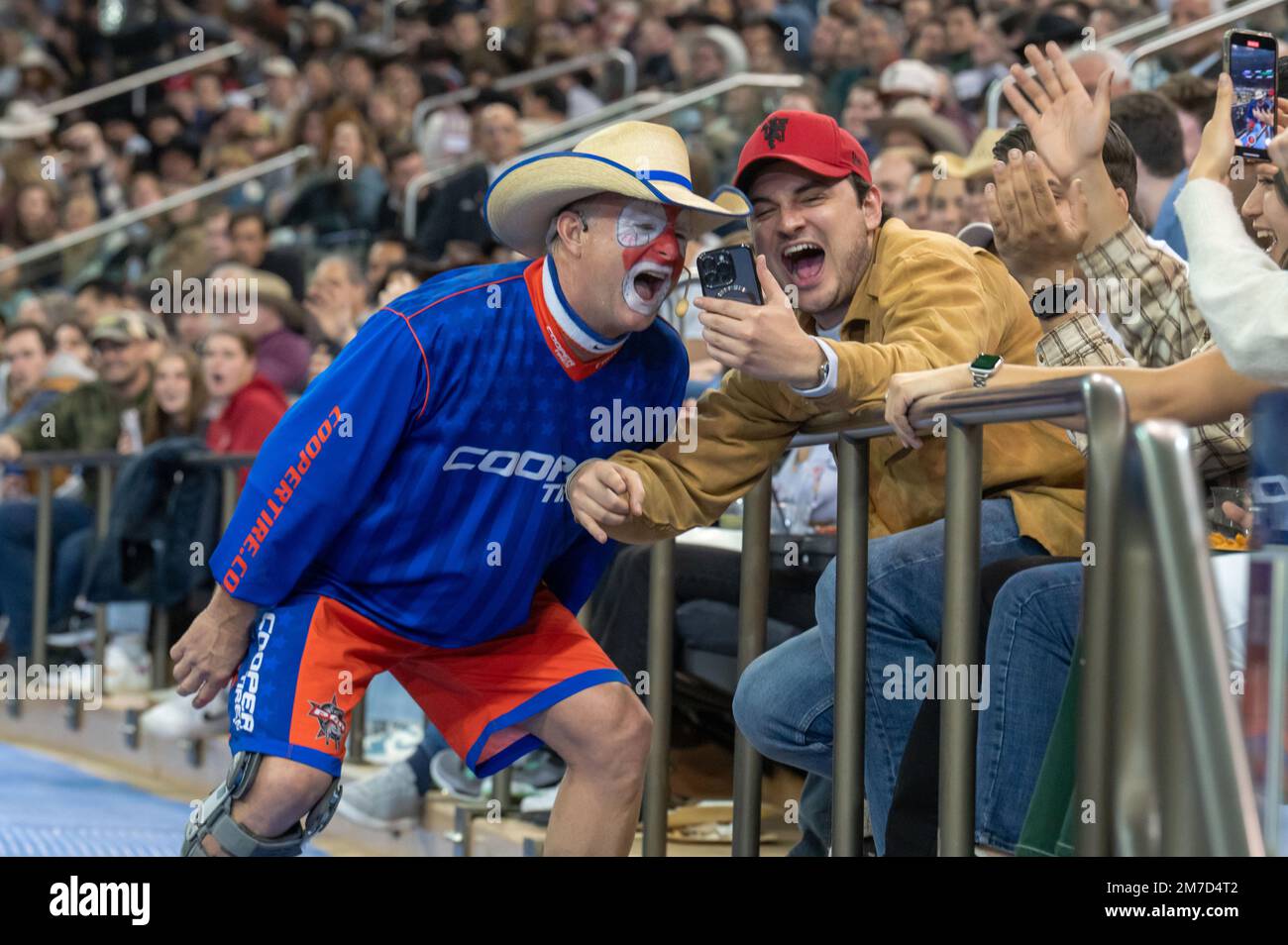 PBR barrelman Flint Rasmussen interacts with audience during the ...