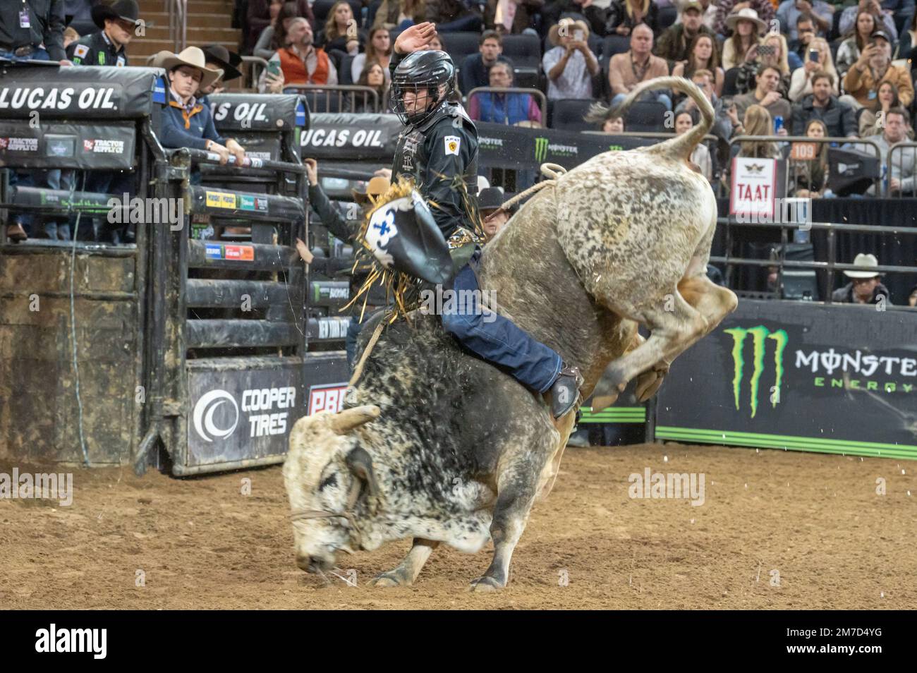 Luciano De Castro rides Tulsa Time during the Professional Bull Riders ...