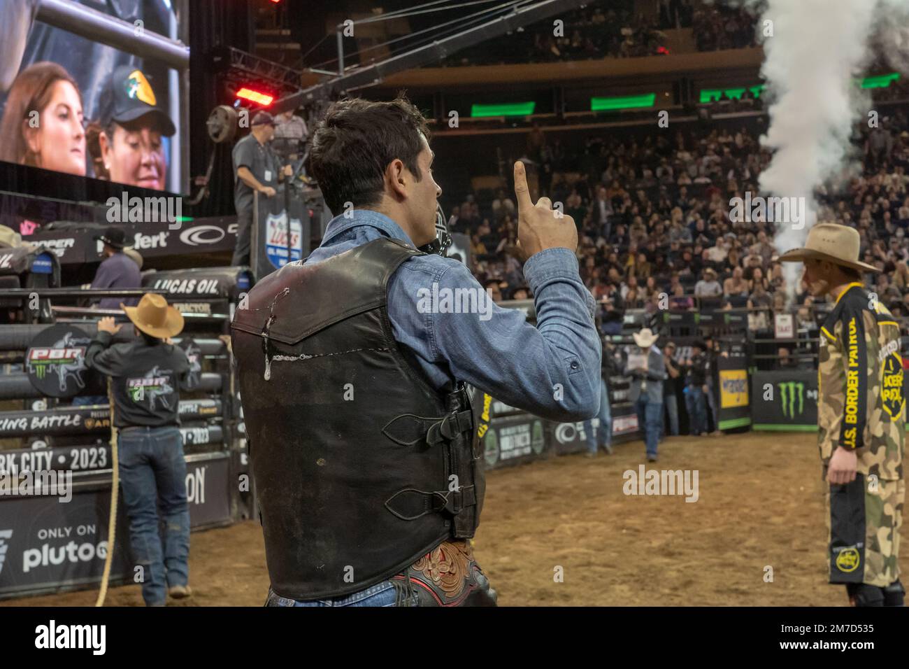 Alex Cerqueira rides Viper during the Professional Bull Riders 2023 ...