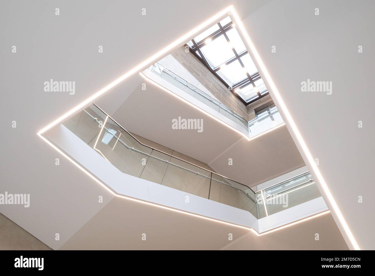 Interior diminishing perspective and low angle view under hall or foyer ...