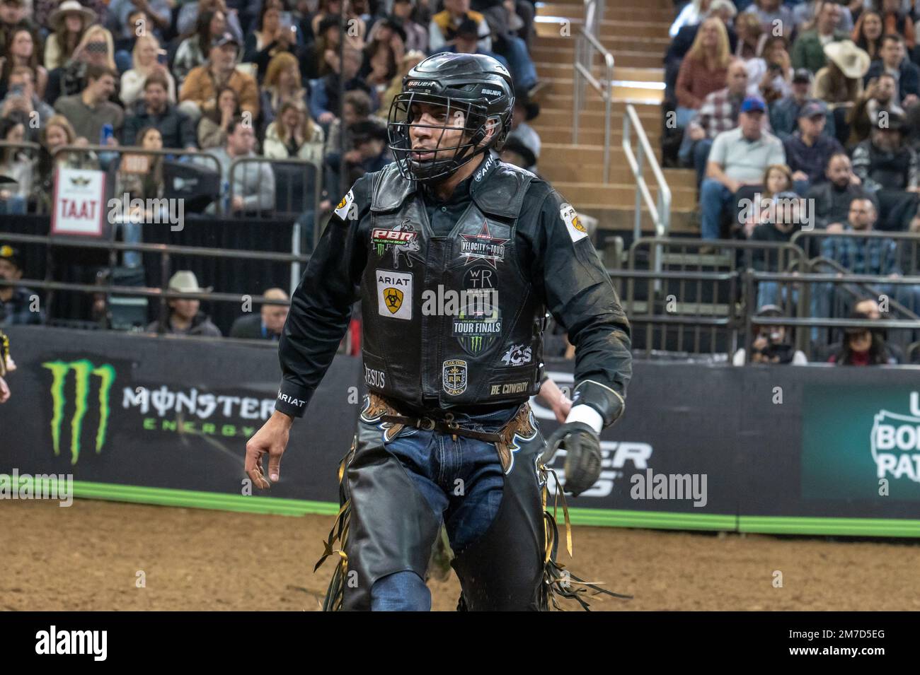 Luciano De Castro rides Tulsa Time during the Professional Bull Riders ...