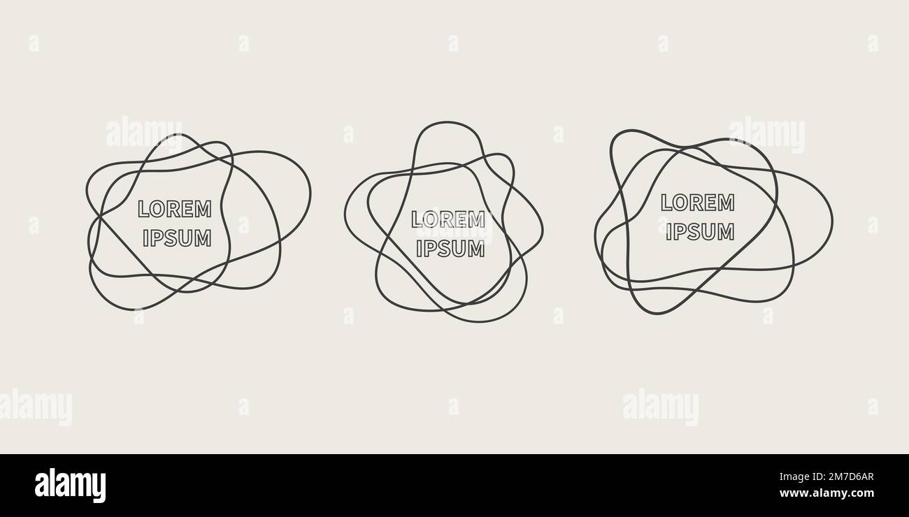 Label, organic shapes, abstract web frame, border. Set of round random ...