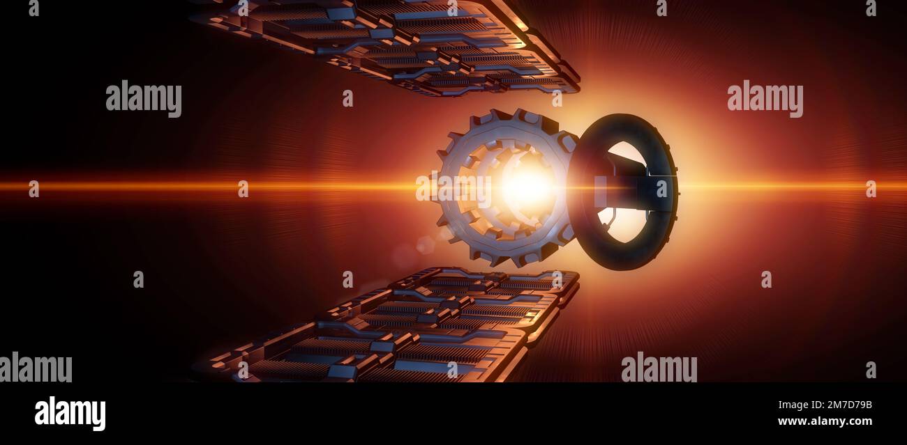 Energy beam, clean energy production. Colliding atoms. Technology in ...