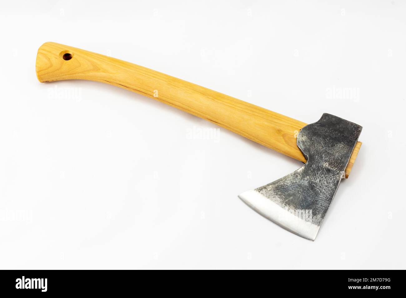 Traditional axe with wooden handle on white background. Carpenter's ...