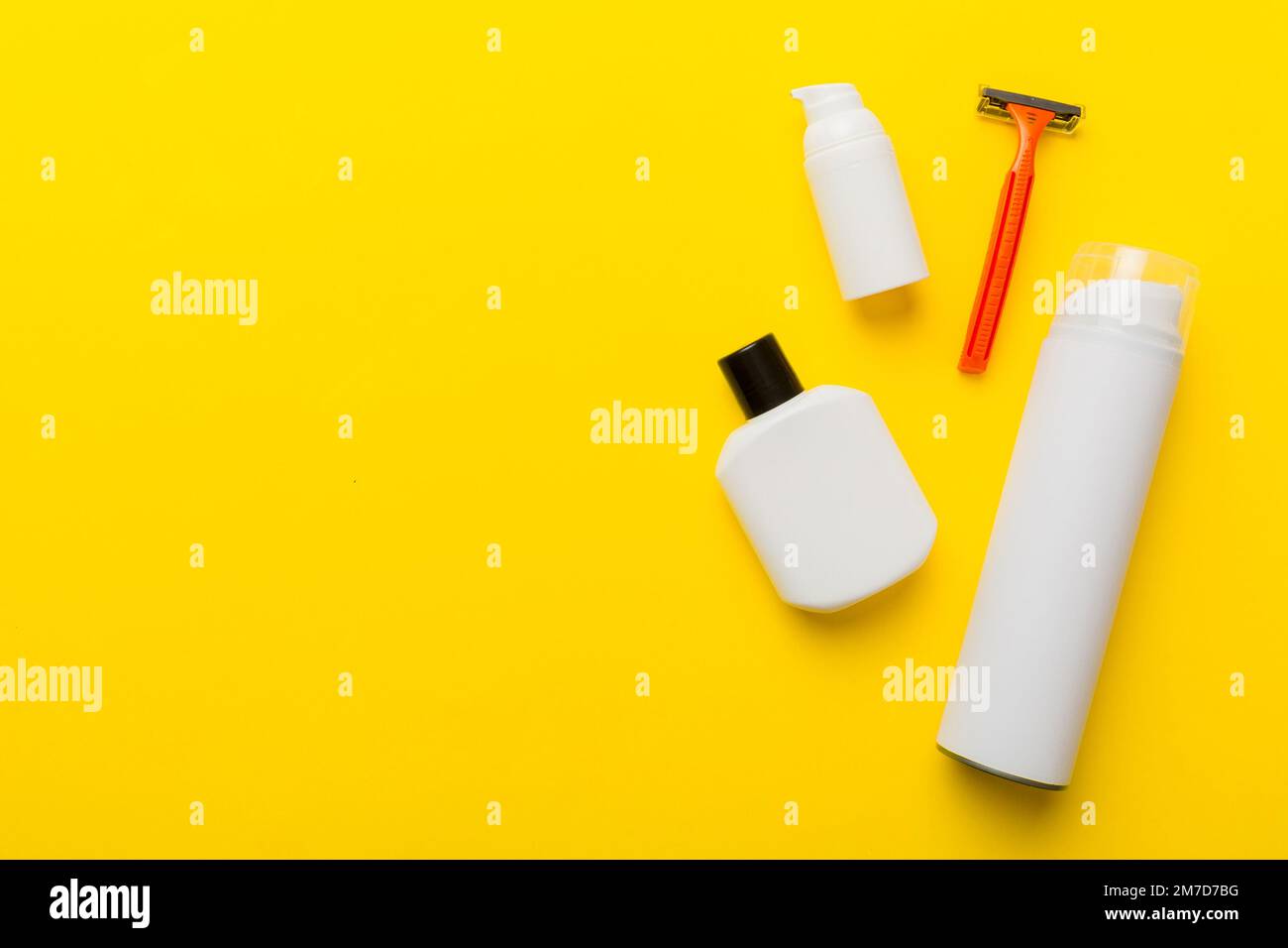 shaving man set. shaving machine, towel, lotion and shaving foam on ...