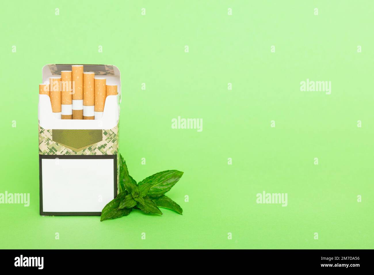 Pack of menthol cigarettes and fresh mint on colored table, Menthol ...