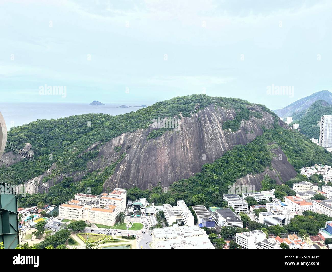 An aerial view of modern buildings near the sea in Rio de Janeiro ...