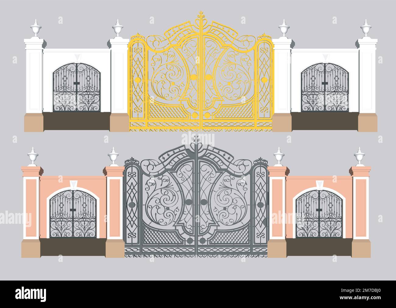 Set of balcony railing. Vintage modern home balconied facade or door ...