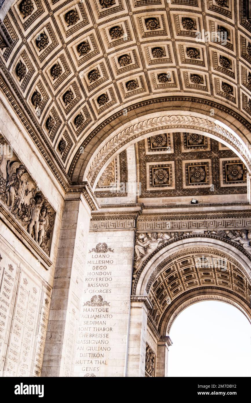 Paris, France - Dec. 28 2022: The fine decoration on the Arc de Triomph ...