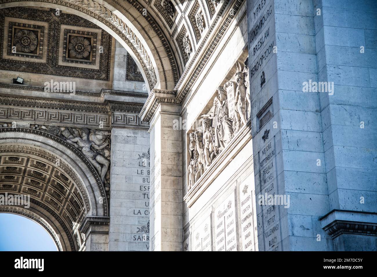 Paris, France - Dec. 28 2022: The fine decoration on the Arc de Triomph ...