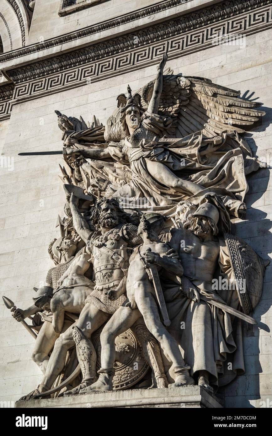 Paris, France - Dec. 28 2022: The decoration sculpture on the Arc de ...