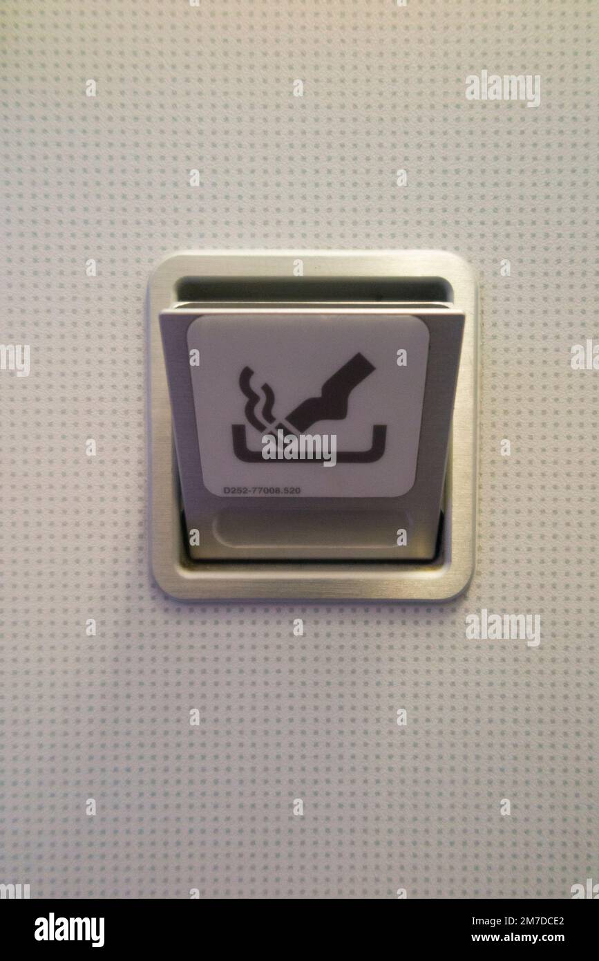 Ash tray / ashtray and No Smoking sign in toilet / loo / lavatory / WC ...