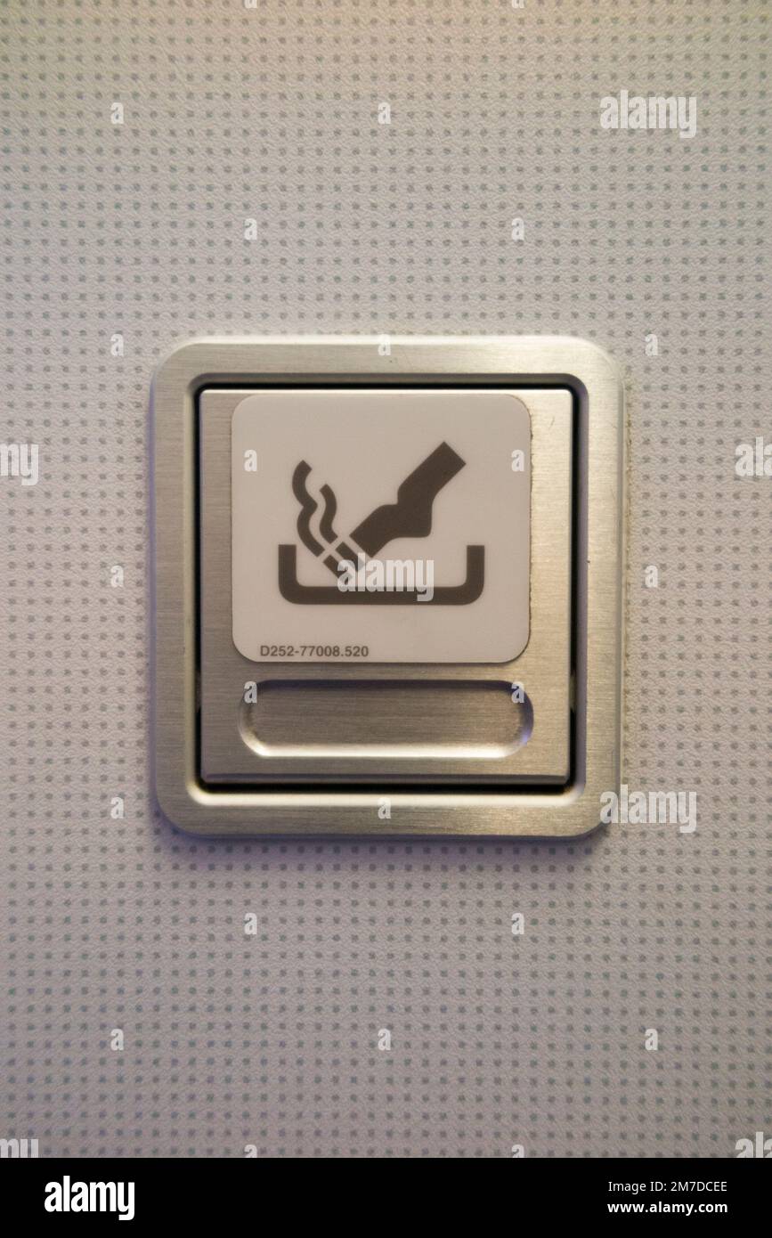 Ash tray / ashtray and No Smoking sign in toilet / loo / lavatory / WC ...