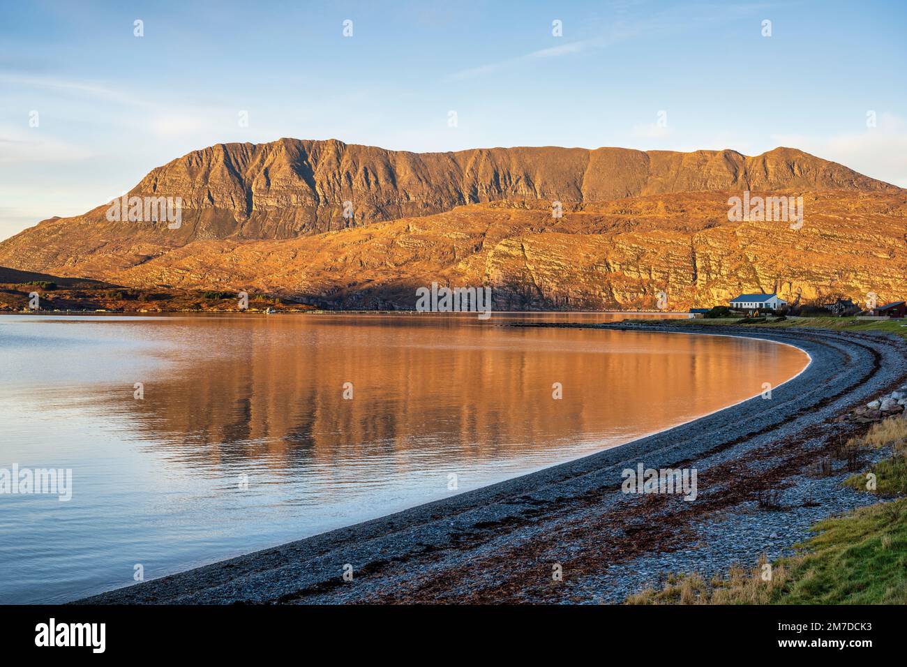 Ardmair Beach with Ben Mor Coigach beyond and Isle Martin, a nature ...