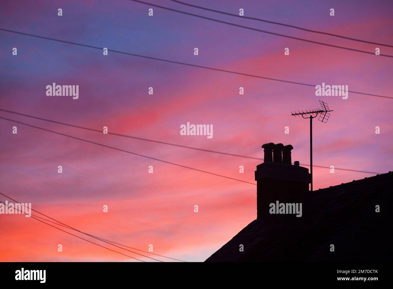 A darkening night sky as the twilight colours of red and purple fade ...