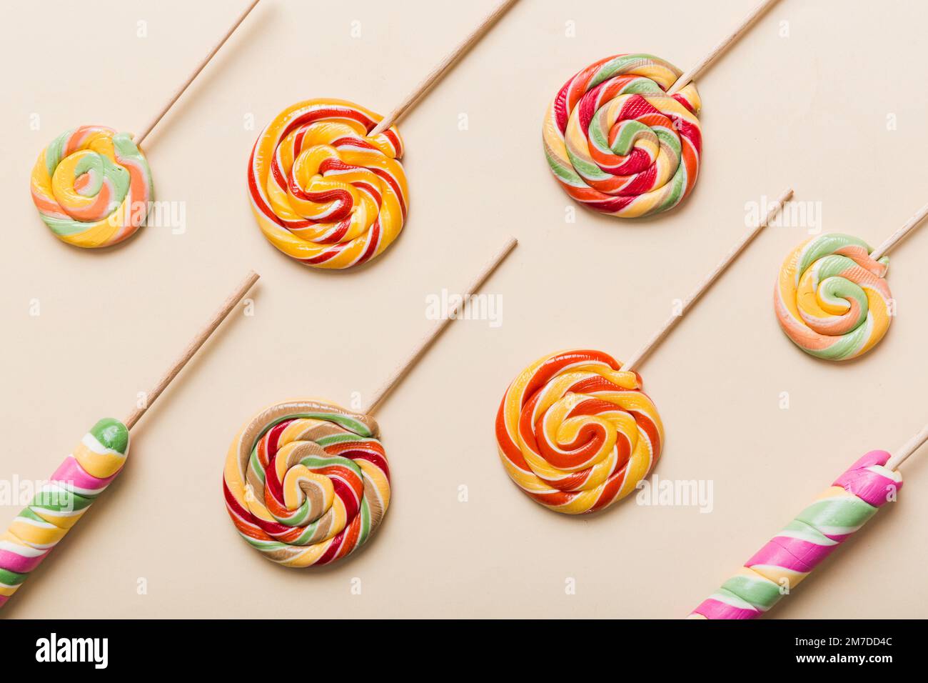 Set of colorful lollipops on colored background. Summer concept. Party ...