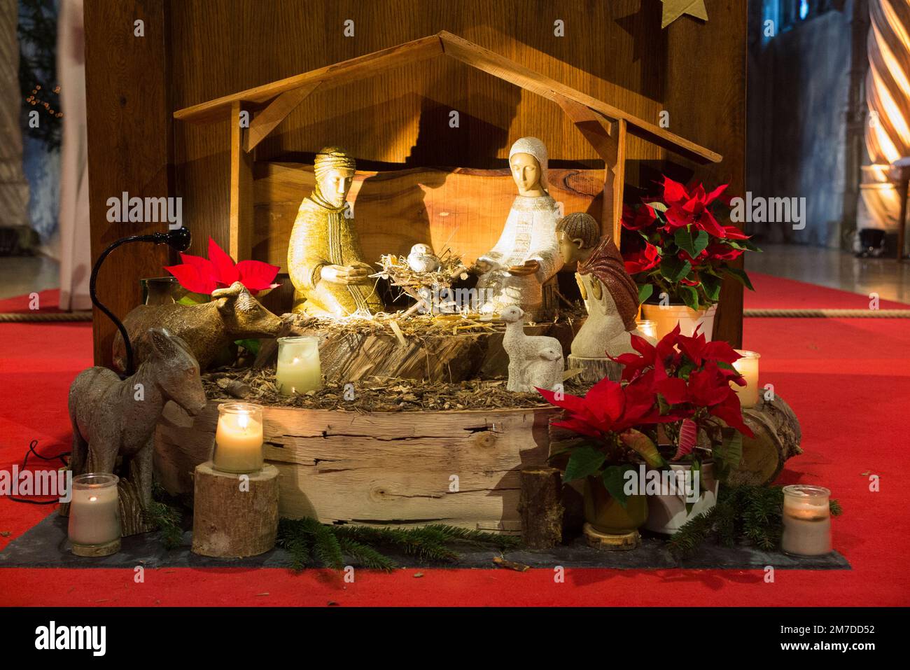 Mary and Joseph and baby Jesus Christ at the centre of a Nativity scene ...
