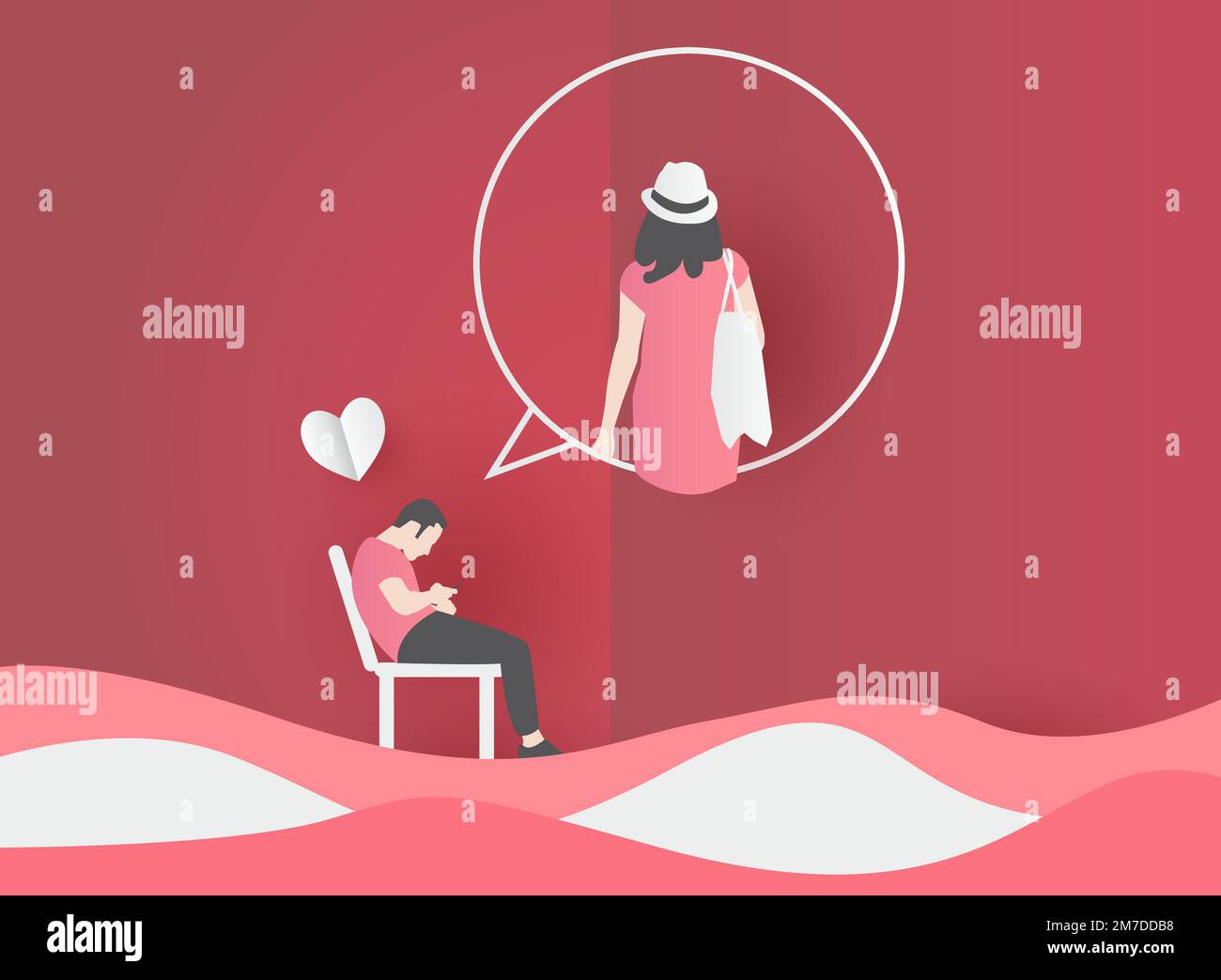 cute love paper art valentine day. with lovely valentine boy and girl ...