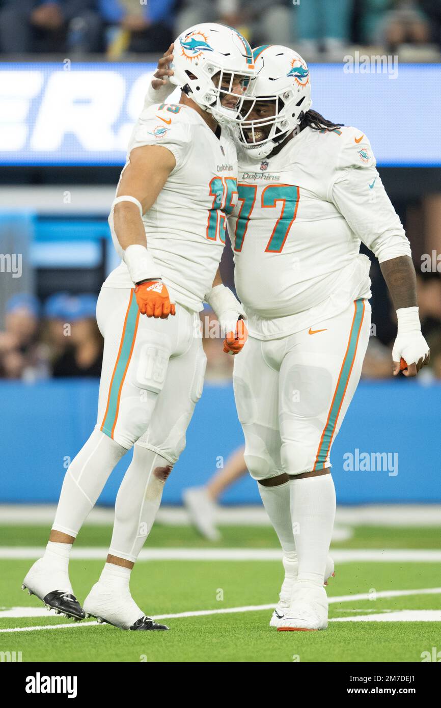 Miami Dolphins linebacker Jaelan Phillips (15) celebrates his sack with ...