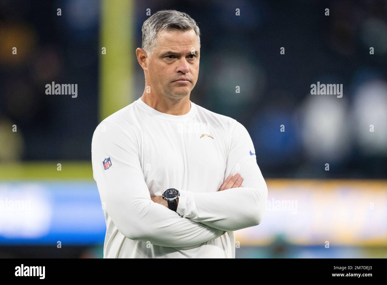 Los Angeles Chargers offensive coordinator Joe Lombardi watches his ...