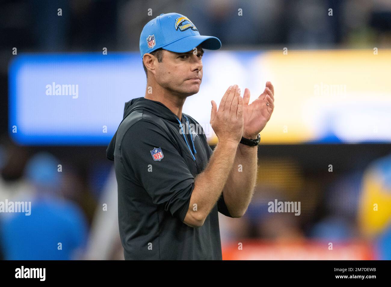 Los Angeles Chargers head coach Brandon Staley watches his players ...