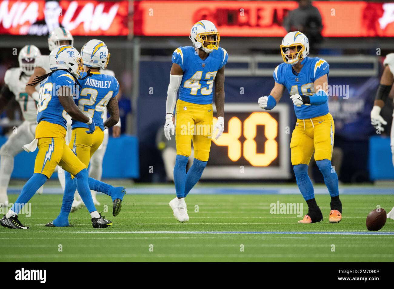 Los Angeles Chargers cornerback Michael Davis (43) reacts after ...