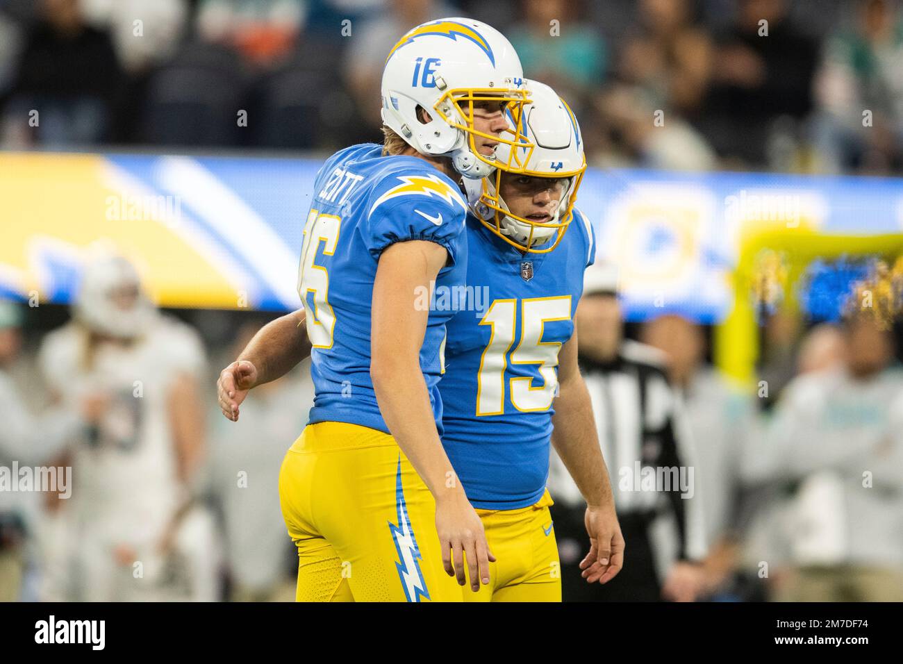 Los Angeles Chargers place kicker Cameron Dicker (15) and punter JK ...