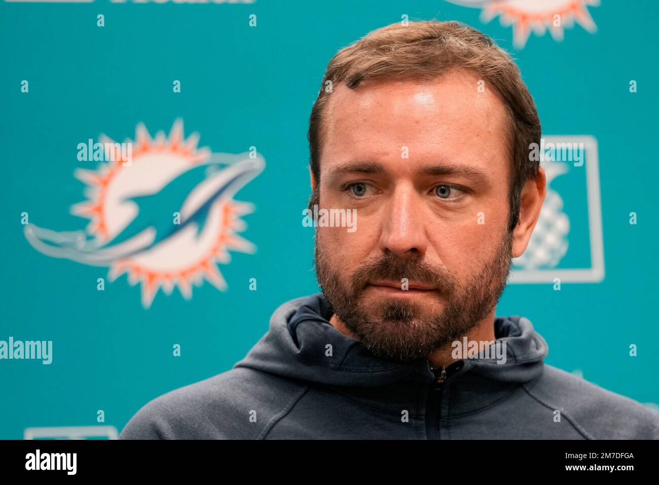 Miami Dolphins offensive coordinator Frank Smith speaks during a media ...