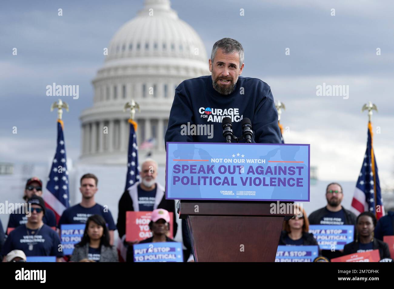 Former Metropolitan Police Officer Michael Fanone speaks at a rally in ...