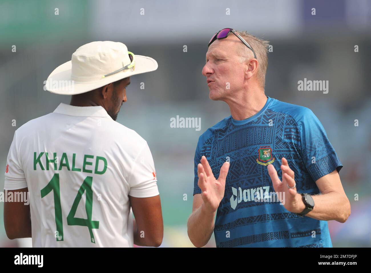 Bangladesh's Khaled Ahmed left and Allan Donald bowling coach talk ...