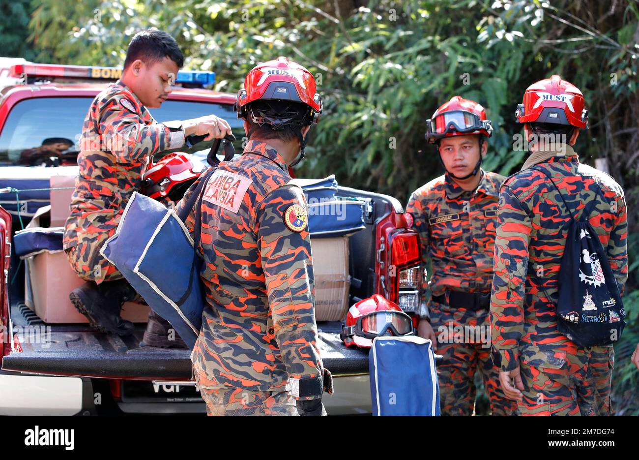 Fire and Rescue team prepare for their operation near the site of a ...