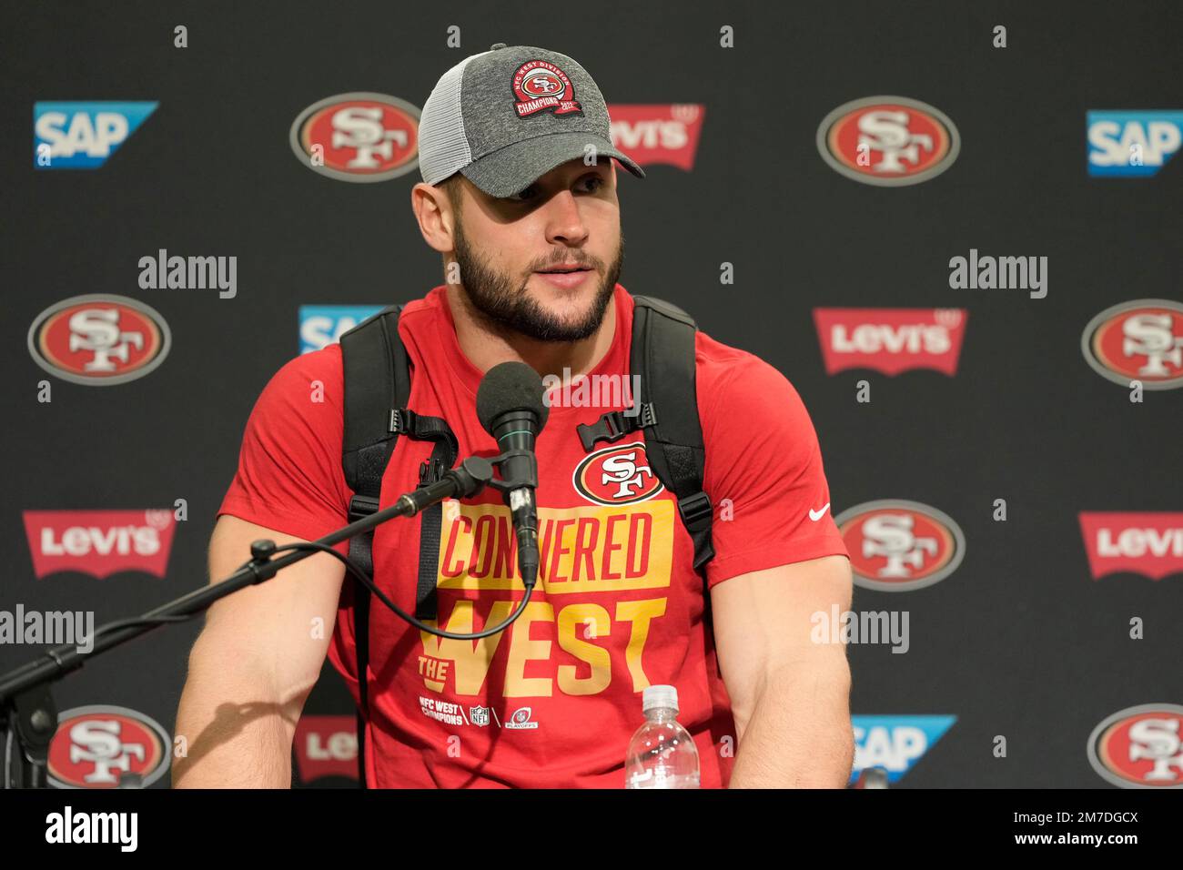 San Francisco 49ers defensive end Nick Bosa speaks at a news conference ...
