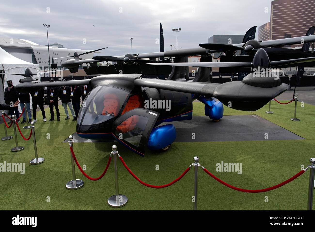 A functional prototype of the ASKA A5 VTOL flying car is on display during the CES tech show ...