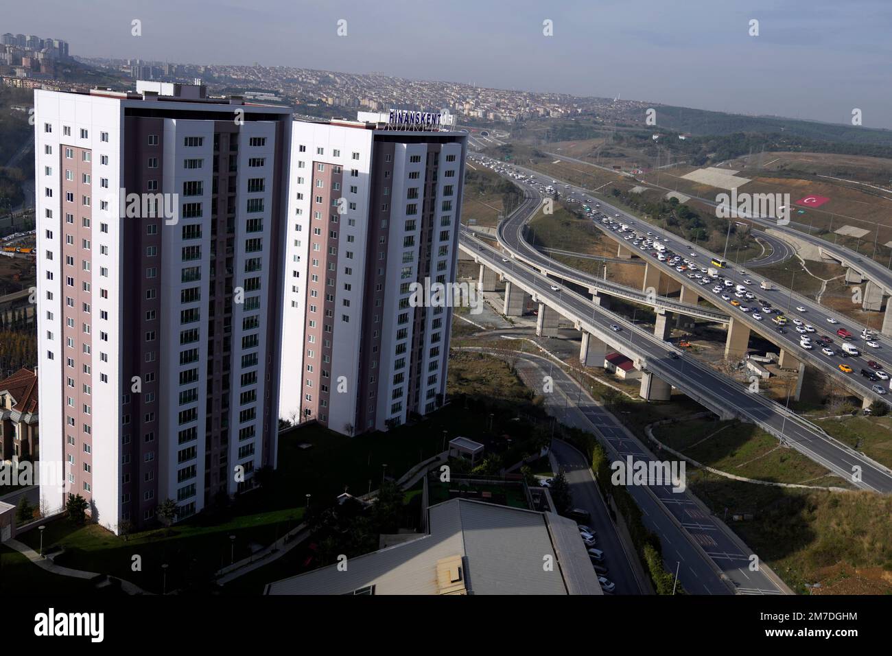 A view of two buildings part of a residential compound in Istanbul ...
