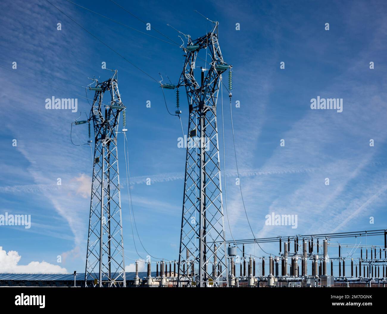 Electric high voltage pylons on Power station electric distribution ...
