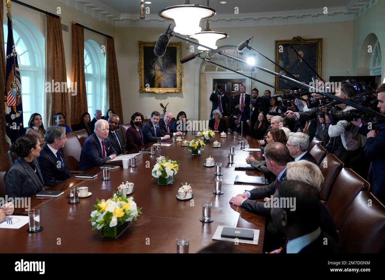 President Joe Biden speaks during a cabinet meeting at the White House ...