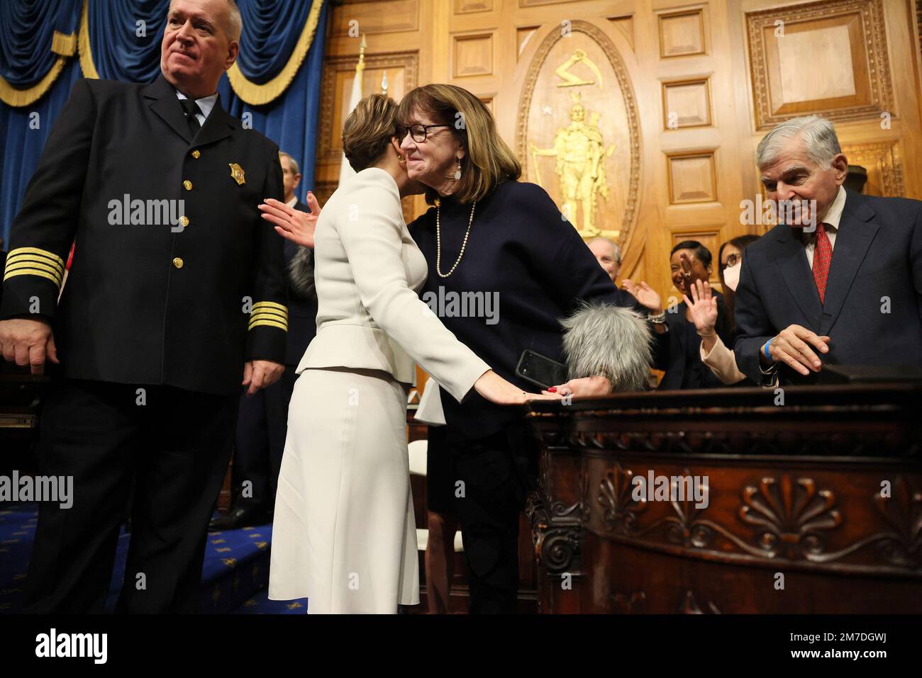 Massachusetts Governor Maura Healey greets lawmakers as she arrives for ...