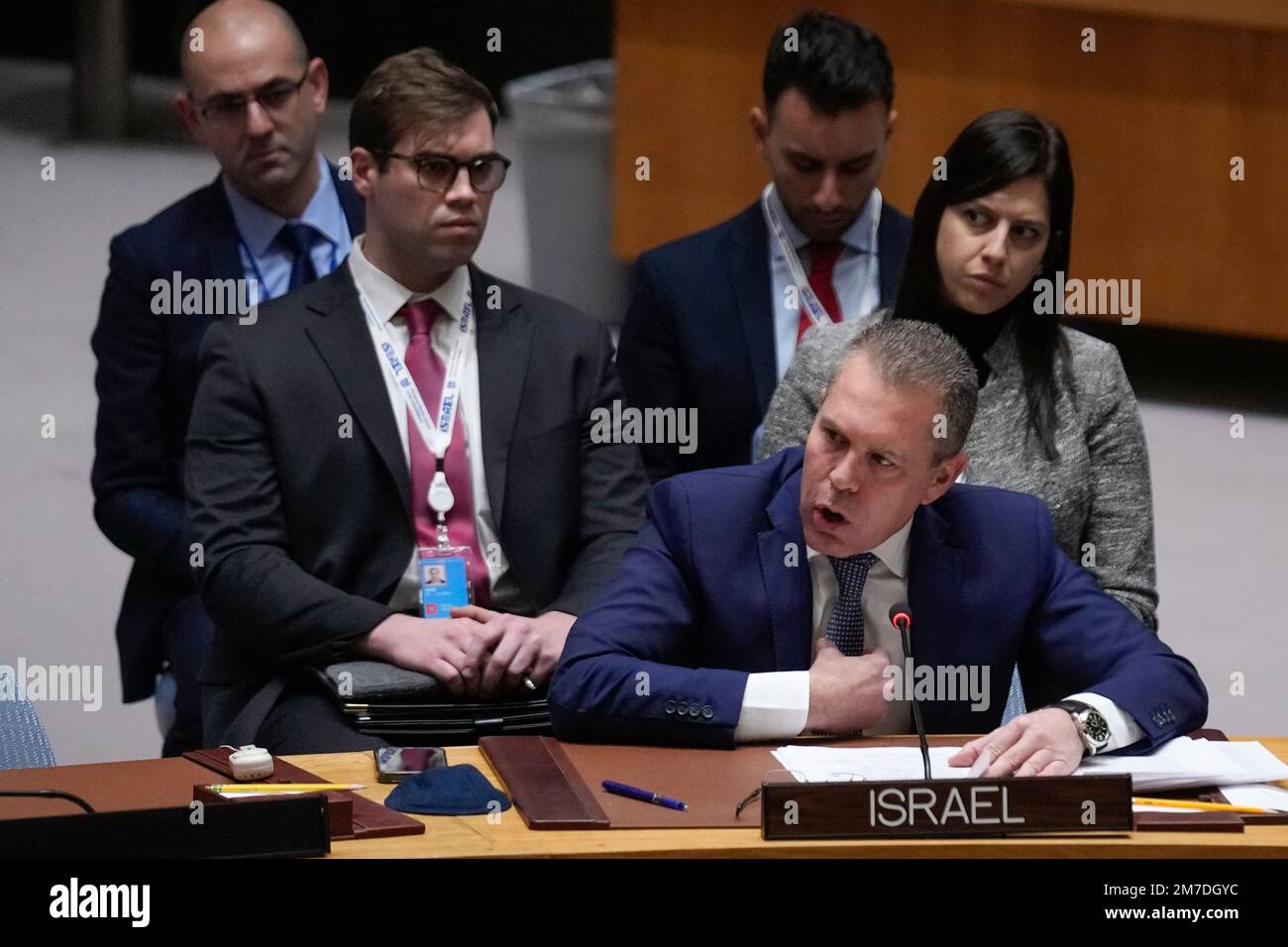 Gilad Erdan, Israeli Ambassador to the United Nations, speaks during a ...