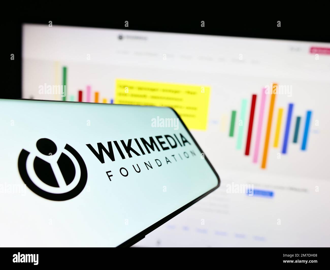 Mobile phone with logo of Wikimedia Foundation Inc. (Wikipedia) on ...
