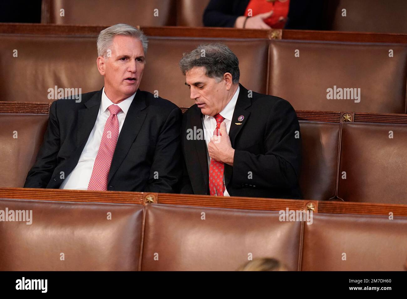 Rep. Kevin McCarthy, R-Calif., left, talks with Rep. Andrew Clyde, R-Ga ...
