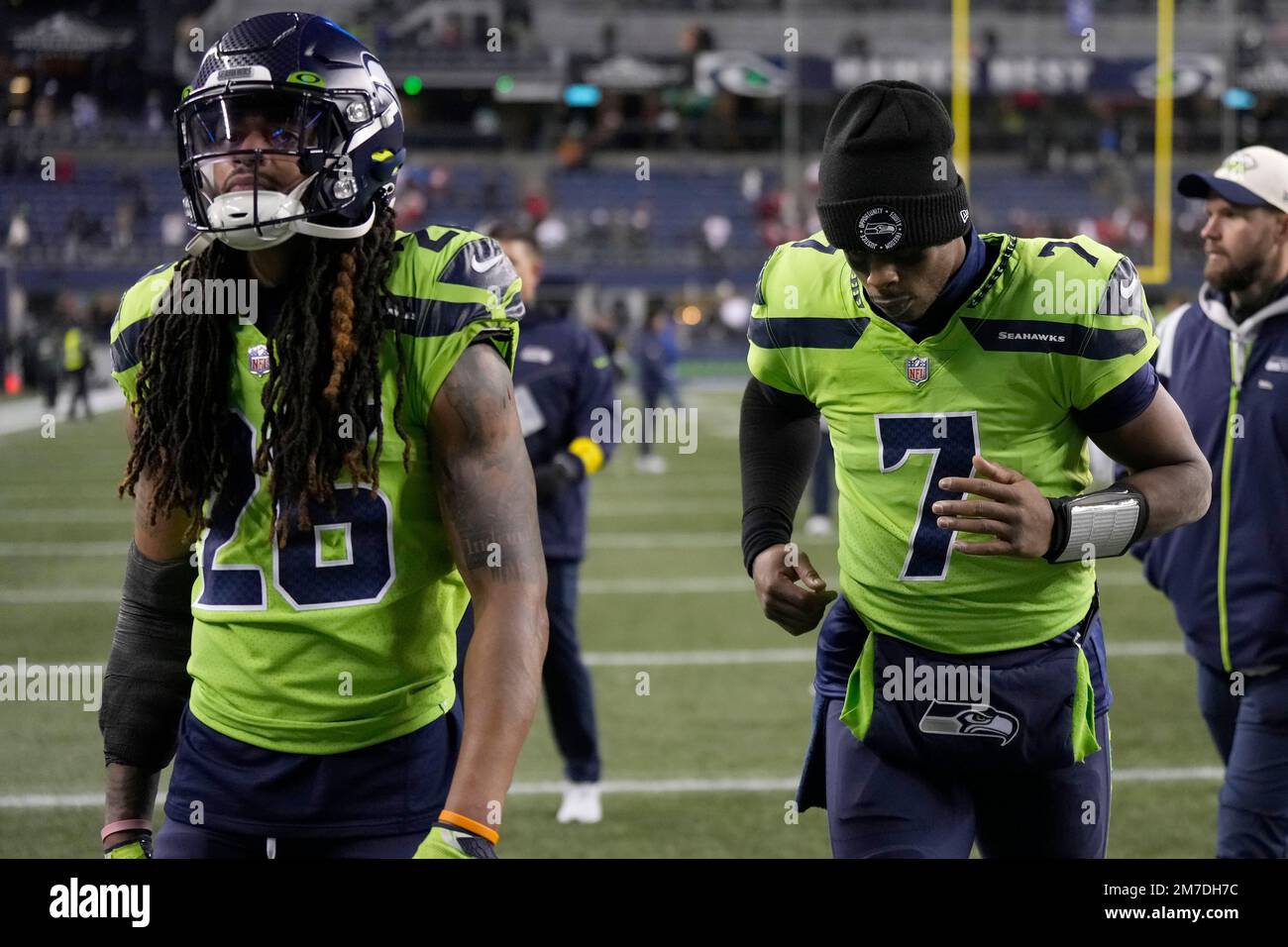 Seattle Seahawks safety Ryan Neal, left, and quarterback Geno Smith ...