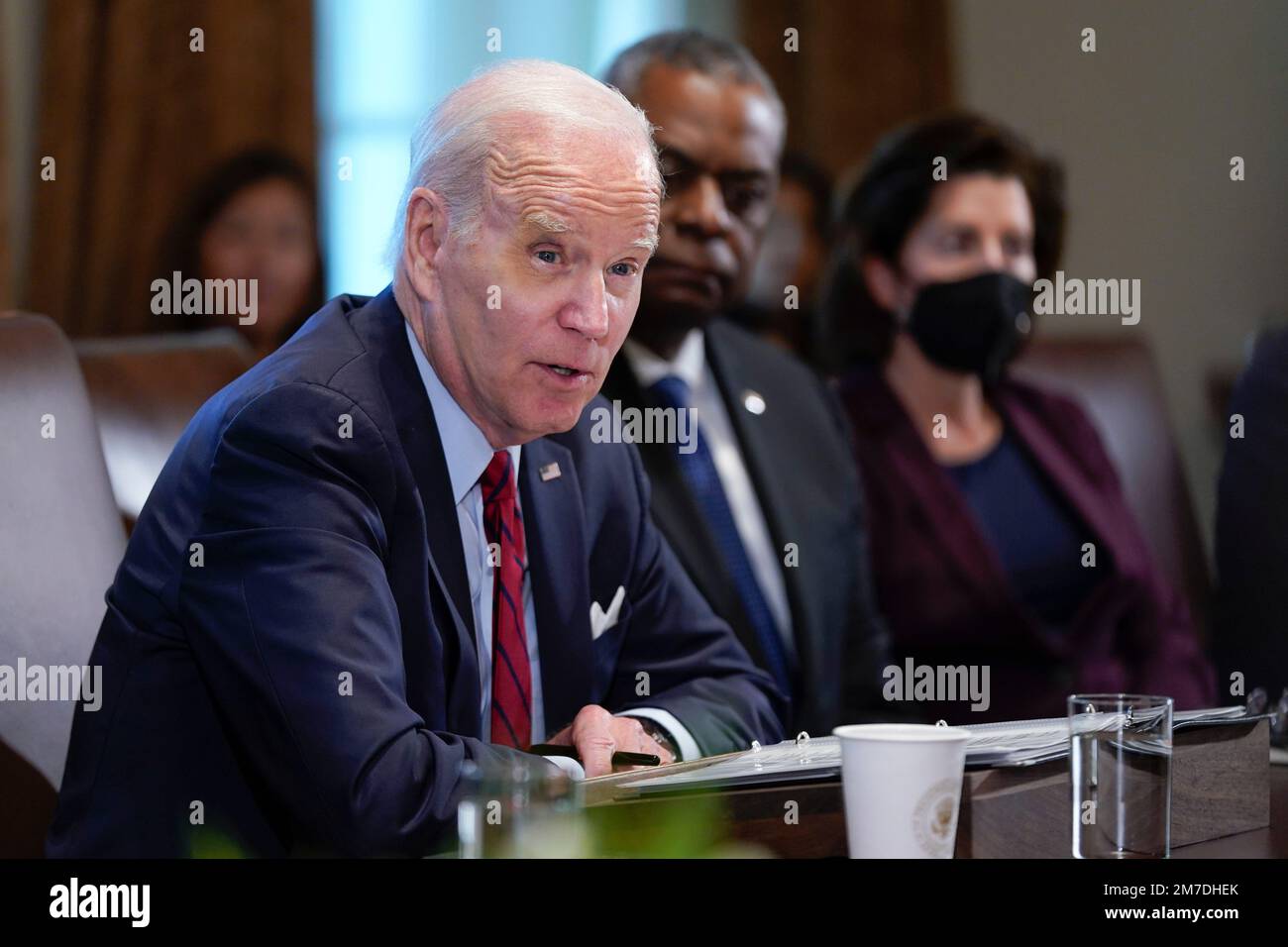 President Joe Biden speaks during a cabinet meeting at the White House ...