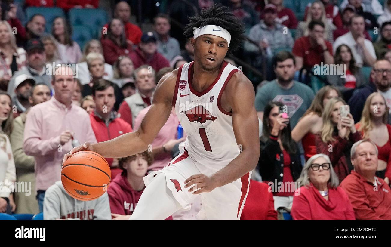 Arkansas guard Ricky Council IV (1) during an NCAA college basketball ...
