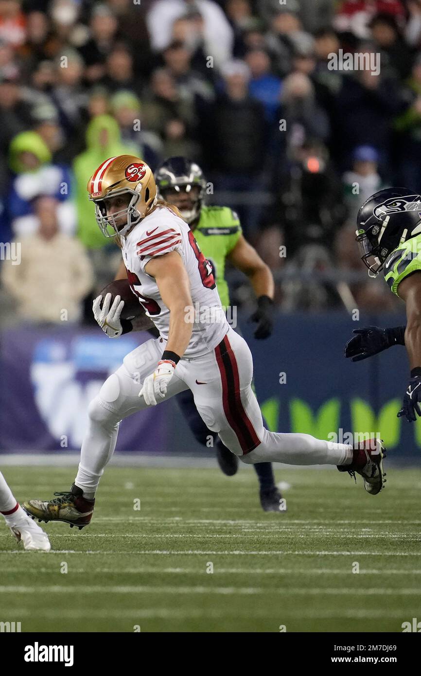 San Francisco 49ers tight end George Kittle runs against the Seattle ...